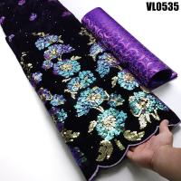 China Supoo good quality shiny african lace velvet embroidery fabric with sequins stretch Korean velvet for party for sale