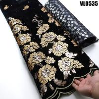 China Supoo good quality shiny african lace velvet embroidery fabric with sequins stretch Korean velvet for party for sale
