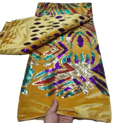 China Supoo Good quality African Velvet Embroidery Fabric with Sequins For wedding/Party for sale