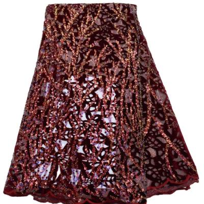China Supoo High quality velvet lace with sequins nigerian dress Senegal/Ghana lace fabric for  wedding for sale