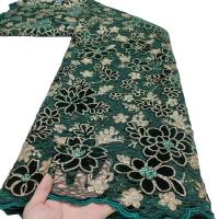 China Supoo green flocking velvet lace Nigerian lace embroidery african lace fabric Senegal dress for wedding for sale