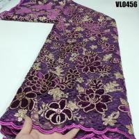 China Supoo green flocking velvet lace Nigerian lace embroidery african lace fabric Senegal dress for wedding for sale