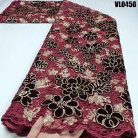 China Supoo green flocking velvet lace Nigerian lace embroidery african lace fabric Senegal dress for wedding for sale