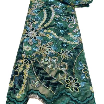 China Supoo Wholesale Price Velvet Lace Nigerian Lace Embroidery with Sequins Unique Mesh Fabric 100% Polyester Water Soluble for sale