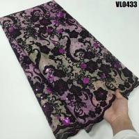 China Supoo Aso ebi design flocking velvet lace with sequins Senegal lace fabric for sale