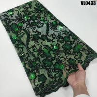China Supoo Aso ebi design flocking velvet lace with sequins Senegal lace fabric for sale