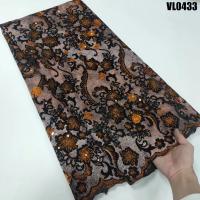 China Supoo Aso ebi design flocking velvet lace with sequins Senegal lace fabric for sale
