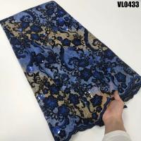 China Supoo Aso ebi design flocking velvet lace with sequins Senegal lace fabric for sale