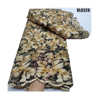 China Pretty flocking velvet lace wedding african lace fabric bridal dress Dubai lady fabric for party Austria clothing for sale
