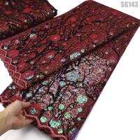 China New arrival Unique shiny  flocking velvet lace with sequins Senegal dress Ghana fabric african lace wedding dress  abaya fabric for sale