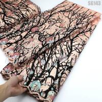China New arrival Unique shiny  flocking velvet lace with sequins Senegal dress Ghana fabric african lace wedding dress  abaya fabric for sale