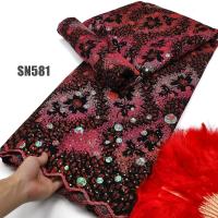 China Unique shiny  flocking velvet lace with sequins african lace Senegal fabric for party for sale