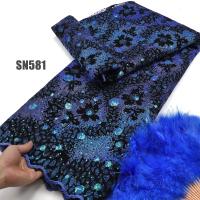 China Unique shiny  flocking velvet lace with sequins african lace Senegal fabric for party for sale
