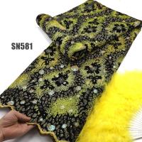 China Party Perfect Unique Shiny Flocking Velvet and Sequins African Lace for Senegal Fabric for sale