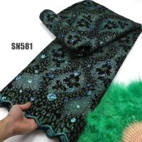 China Party Perfect Unique Shiny Flocking Velvet and Sequins African Lace for Senegal Fabric for sale