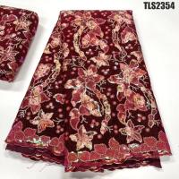China Durable Mixed Color Flower Embroidered Velvet Lace Fabric with Sequins and Stones for sale
