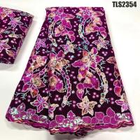 China Durable Mixed Color Flower Embroidered Velvet Lace Fabric with Sequins and Stones for sale