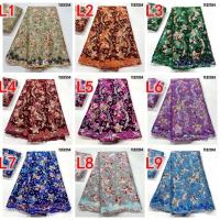 China Durable Mixed Color Flower Embroidered Velvet Lace Fabric with Sequins and Stones for sale