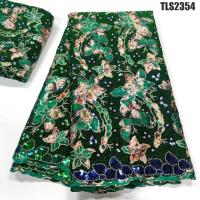 China Sustainable Velvet Lace Fabric with Colorful Flower Embroidery and Shimmering Sequins for sale