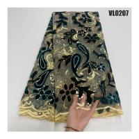 China Tulle Lace with Velvet Lace Fabric Flower Embroidered French Multi Color Guipure Lace for sale