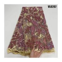 China high quality tulle lace with velvet lace fabric flower embroidered with sequins for the big party for sale