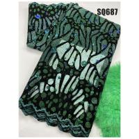 China 2021 African Wedding Flocking Velvet Lace with Sequins Embroidery in Silk Fabric for sale