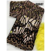 China 2021 African Wedding Flocking Velvet Lace with Sequins Embroidery in Silk Fabric for sale