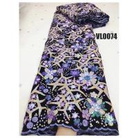 China Nice colorful velvet lace african lace with sequins embroidery lace fabric for wedding dress nigerian women clothing for sale