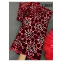 China Nice african lace embroidery velvet lace fabrics with sequins for dress for sale