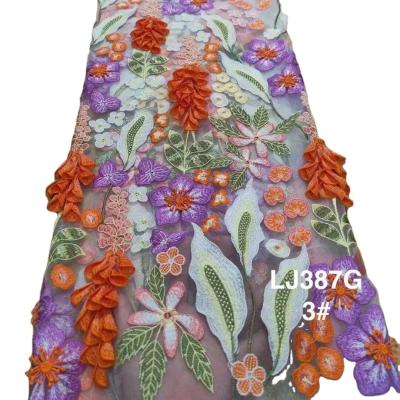 China Good quality 3D flowers lace with sequins african lace fabric embroidery fabric for bridal wedding dress french net lace for sale