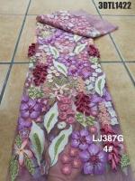 China Good quality 3D flowers lace with sequins african lace fabric embroidery fabric for bridal wedding dress french net lace for sale