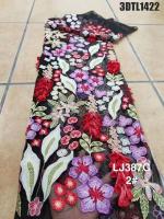 China Good quality 3D flowers lace with sequins african lace fabric embroidery fabric for bridal wedding dress french net lace for sale