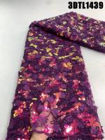 China Sequins Decoration 3D Flowers Lace African Embroidery Fabric for Bridal Wedding Dress for sale