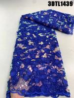 China Sequins Decoration 3D Flowers Lace African Embroidery Fabric for Bridal Wedding Dress for sale