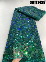 China Sequins Decoration 3D Flowers Lace African Embroidery Fabric for Bridal Wedding Dress for sale