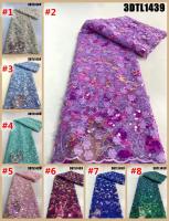China Sequins Decoration 3D Flowers Lace African Embroidery Fabric for Bridal Wedding Dress for sale