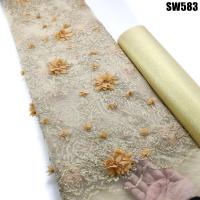 China feather and fabric lamp shade  3D Lace Fabric Zambia  Beaded Austria Lace for sale