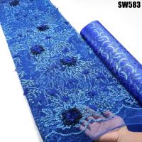 China feather and fabric lamp shade  3D Lace Fabric Zambia  Beaded Austria Lace for sale