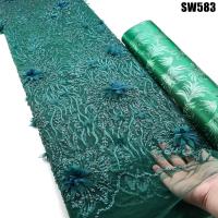 China feather and fabric lamp shade  3D Lace Fabric Zambia  Beaded Austria Lace for sale