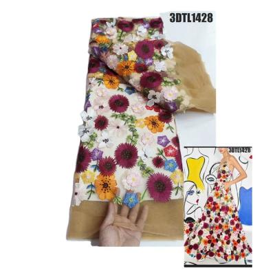 China Fashion week Luxury UK 3D flowers lace french tulle net lace Dubai wedding dress Ghana embroidery lace fabric party dress for sale