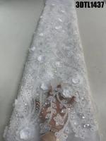 China Supoo Dubai Feather 3D Lace Fabric Luxury French Evening Dress Sequence Beaded Austria Lace for wedding party dress for sale