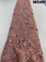 China Supoo Dubai Feather 3D Lace Fabric Luxury French Evening Dress Sequence Beaded Austria Lace for wedding party dress for sale