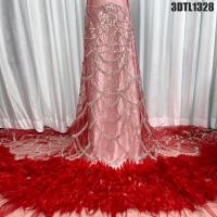 China Supoo  Dubai Feather 3D Lace Fabric Zambia Ostrich Feather With Sequin Beaded Austria Lace for sale