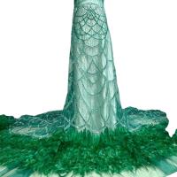 China Supoo  Dubai Feather 3D Lace Fabric Zambia Ostrich Feather With Sequin Beaded Austria Lace for sale