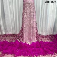 China Supoo  Dubai Feather 3D Lace Fabric Zambia Ostrich Feather With Sequin Beaded Austria Lace for sale