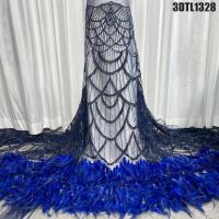 China Supoo  Dubai Feather 3D Lace Fabric Zambia Ostrich Feather With Sequin Beaded Austria Lace for sale
