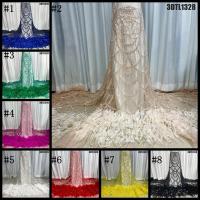 China Supoo  Dubai Feather 3D Lace Fabric Zambia Ostrich Feather With Sequin Beaded Austria Lace for sale