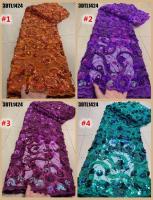 China 3D Lace Fabric Embroidered Mesh Fabric with Beads Flower French Eco-friendly Fabric for sale
