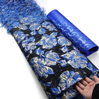 China Latest Design Brocade Jacquard Lace Fabric With Feather  Nigeria Lace Fabric For Party Dress for sale