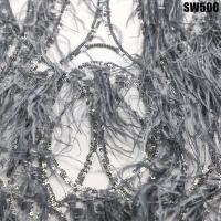China Outdoor Furniture Fabric Vinyl Woven Mesh with Net Lace and Glitter Ostrich Feather for sale